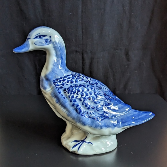 Accents | Delft Style Hand Painted Blue And White Ceramic Duck Figurine ...
